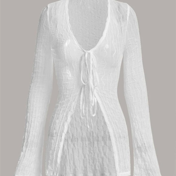 Sheer Tie Front Blouse | Tops | Dopamine Dressing Bell Sleeve Tie Front ...